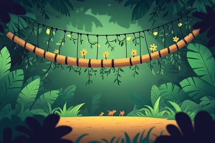 Free Download Jungle Rope Bridge with Flowers and Animals in Green Forest