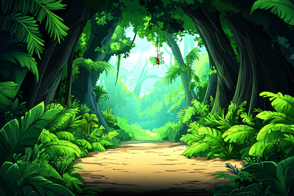 Free Download Lush Green Jungle Path Cartoon Illustration with Hanging ...