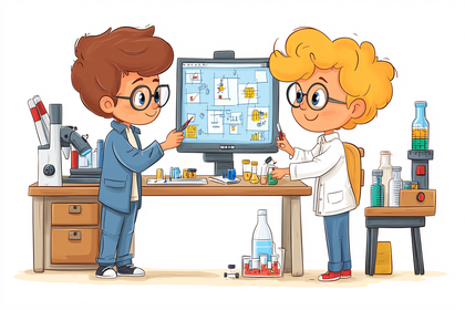 Free Download Cartoon Kids Conducting Science Experiment in Lab