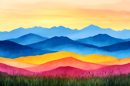 Free Download Colorful Layered Mountain Landscape Painting