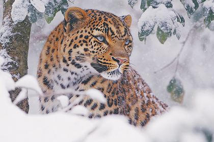 Free Download Leopard in Snow, Winter Wildlife