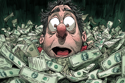 Free Download Cartoon Illustration Of Man Overwhelmed By Money