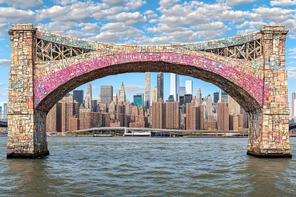 Free Download Manhattan Skyline Framed by a Mosaic Bridge