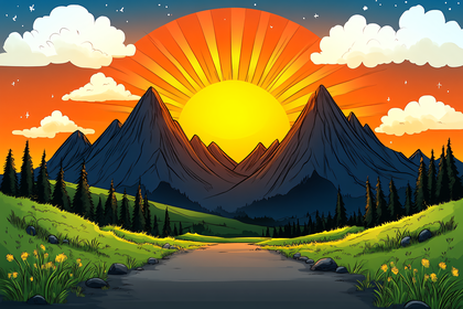 Free Download Sunrise Mountain Landscape Vector Illustration