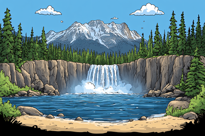 Free Download Mountain Waterfall Landscape Vector Illustration