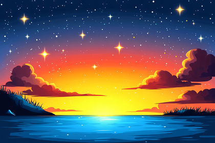 Free Download Peaceful Night Sky Over Water Illustration