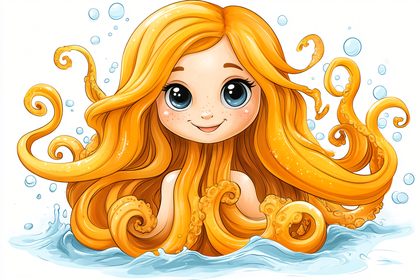 Free Download Cute Octopus Girl Cartoon Character Vector Illustration