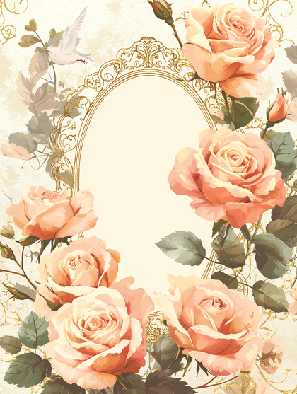 Free Download Floral Frame with Peach Roses