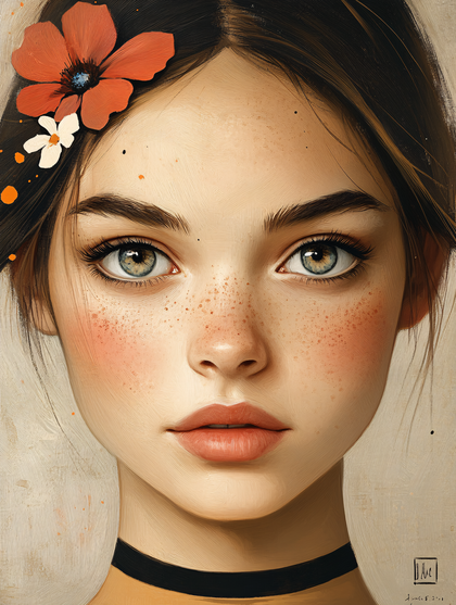 Free Download Portrait of a Young Woman with Flowers and Freckles ...