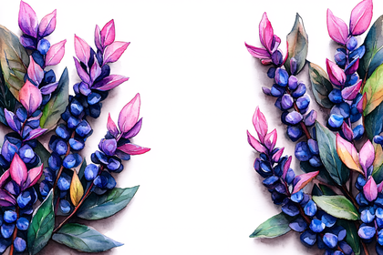 Free Download Watercolor Floral Border with Purple and Pink Flowers