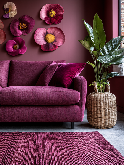 Free Download Stylish Purple Living Room Interior with Flower Wall Art ...