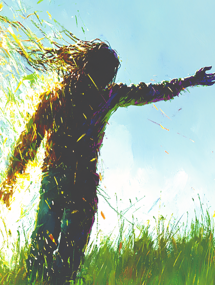 Free Download Figure Reaching Sky in Abstract Painting Nature Background
