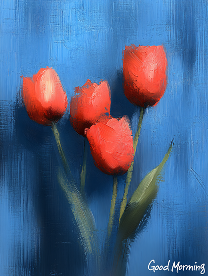 Free Download Red Tulips Oil Painting on Blue Background