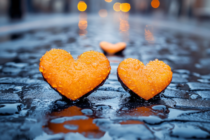 Free Download Hearts on Wet Surface, Love in Rain, Reflective Heart Objects
