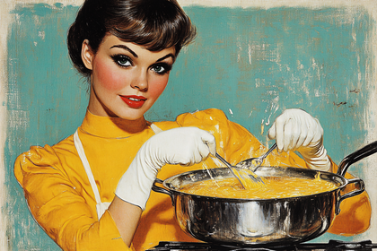 Free Download Retro Woman Cooking Eggs Breakfast Kitchen Vintage Style