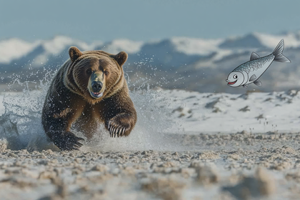 Free Download Brown Bear Running in Water Chasing Cartoon Fish on Beach ...