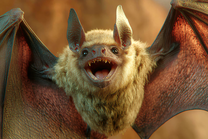 Free Download Close-Up Smiling Bat with Wings Spread