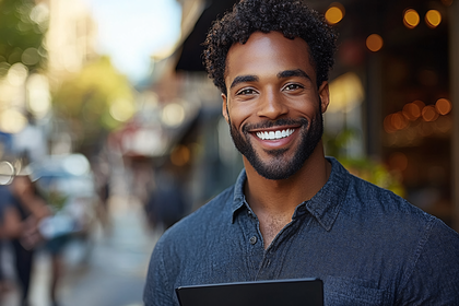 Free Download Confident Man Smiling with Tablet