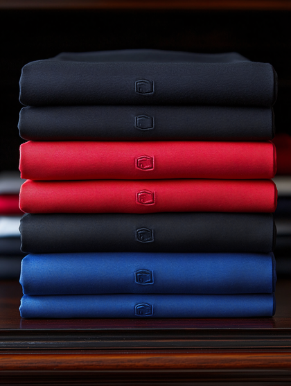 Free Download Stack of Folded Shirts in Black Red and Blue Colors