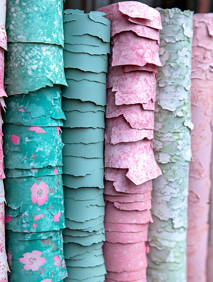 Free Download Teal and Pink Textured Paper Rolls Stacked Vertically