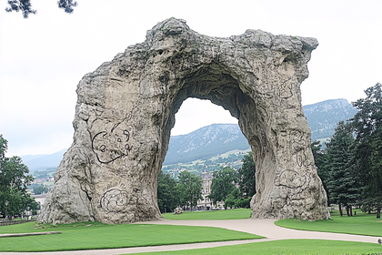 Free Download Large Stone Arch with Abstract Drawings in Park Setting