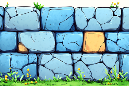 Free Download Cartoon Stone Wall Background with Grass and Flowers