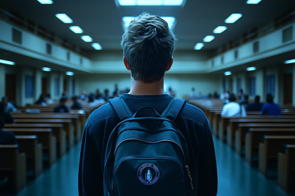 Free Download Student Standing in Auditorium, Back View