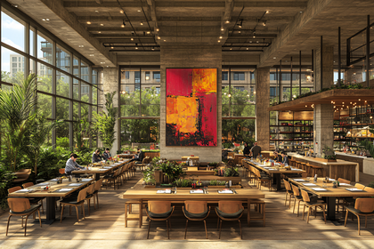 Free Download Modern Restaurant Interior Design With Abstract Painting