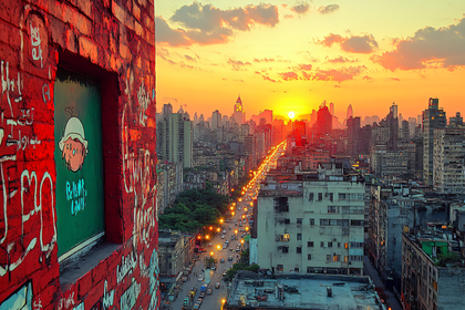 Free Download Urban Sunset Cityscape with Graffiti Art