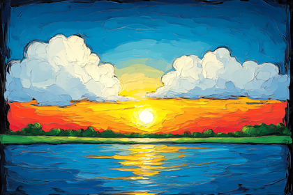 Free Download Vivid Oil Painting of Sunset Over Water with Clouds and ...