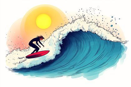 Free Download Vector Illustration of Surfer Riding a Big Wave at Sunset