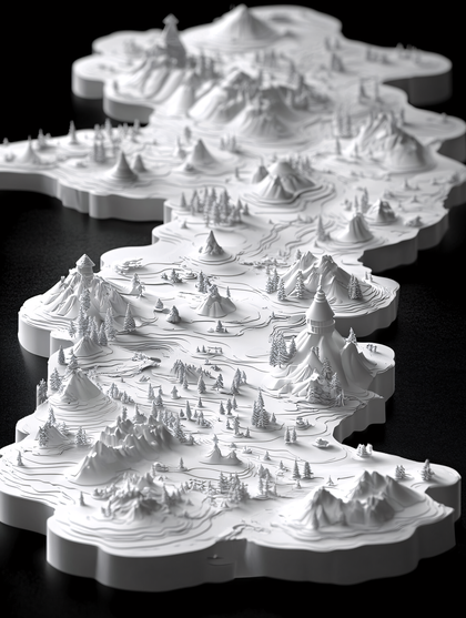Free Download White Topographic Landscape Model on Black Background