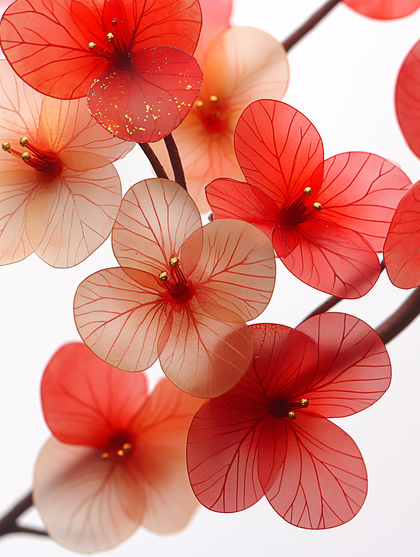 Free Download Translucent Red Fabric Flowers on Stem
