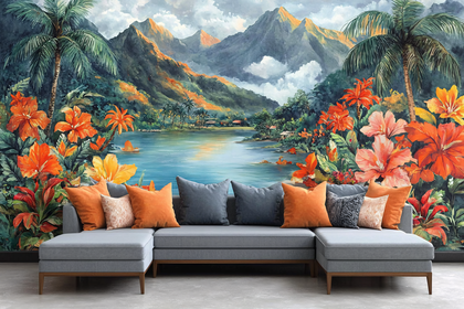 Free Download Tropical Island Mural Wall Art Living Room Decor