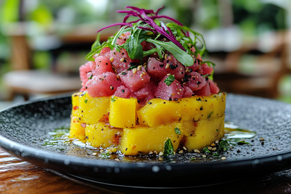 Free Download Fresh Tuna and Mango Tartare Tower Food Photography
