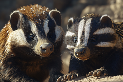 Free Download Close-up Portrait of Two European Badgers Looking at Camera
