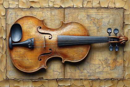 Free Download Antique Violin Musical Instrument On Manuscript Paper Artwork