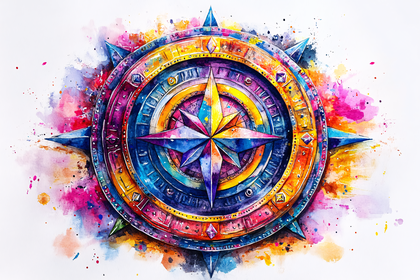 Free Download Watercolor Compass Rose Illustration with Vibrant Colors