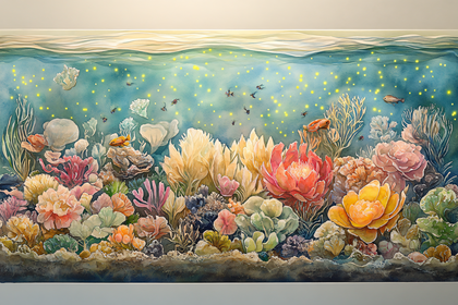 Free Download Watercolor Painting of a Vibrant Coral Reef with Fish