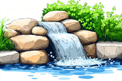 Free Download Cartoon Waterfall with Rocks and Lush Greenery Vector ...