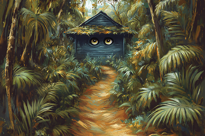 Free Download Whimsical Jungle Hut with Eyes Digital Art