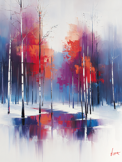 Free Download Abstract Winter Forest Painting