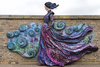 Free Download Woman Statue With Starry Night Inspired Dress Sculpture